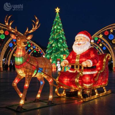 China Custom Waterproof Holiday Light Sculpture, Santa Sleigh and Reindeer with Christmas Tree for Park Mall Holiday Decoration for sale