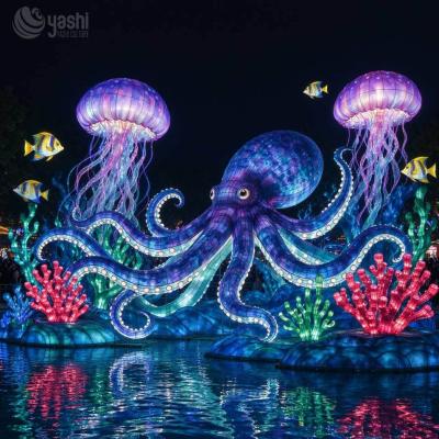 China Custom Waterproof Ocean Animal Light Sculpture, Octopus Jellyfish LED Festival Lantern for Water Park Light Festival Decoration for sale