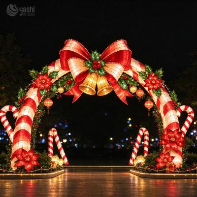 China Custom Candy Cane Christmas Arch Festival Lantern, LED Light Sculpture for Outdoor Malls Plazas and Shopping Center Christmas Decorations for sale