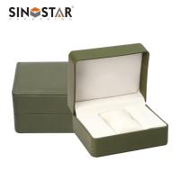 China Leather Watch Presentation Case 10x10x5 Inches OEM Custom Gold Hot Stamping for sale