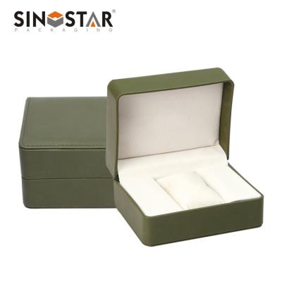 China Leather Watch Presentation Case 10x10x5 Inches OEM Custom Gold Hot Stamping for sale