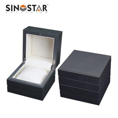 China Sinostar SWL Single Watch Box Plastic PVC Snap Button Closure Velvet Interior 1 Watch Capacity OEM Custom for sale