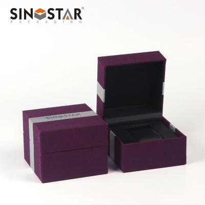 China Sinostar SWL Single Watch Box Plastic Snap Button Embossed Logo OEM 1000pcs MOQ for sale