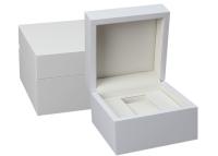 China Custom White Wooden Watch Box 110x110x85mm PU Interior for Twist Watch Storage for sale