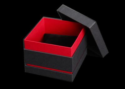 China Custom Logo Black Red Paper Watch Box Cardboard Covered Gift Packaging 250gsm for sale