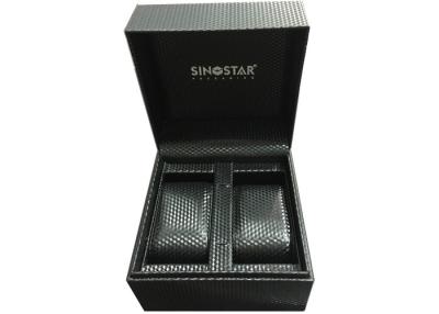 China Custom Double Watch Box Hot Stamping Logo Plastic Core Leather PU 1000pcs MOQ for sale