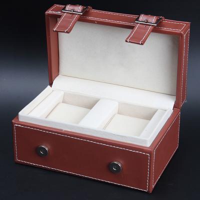 China Luxury Waterproof Velvet Double Watch Box Brown Rectangle Durable 1000pcs MOQ for sale