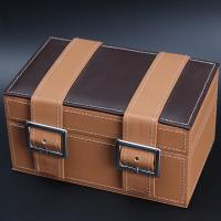 China Custom Brown PU Leather Watch Box for 2 Watches with Velvet Interior for sale