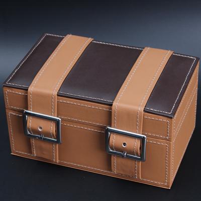 China Custom Brown PU Leather Watch Box for 2 Watches with Velvet Interior for sale