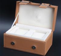 China Custom Brown PU Leather Watch Box for 2 Watches with Velvet Interior for sale
