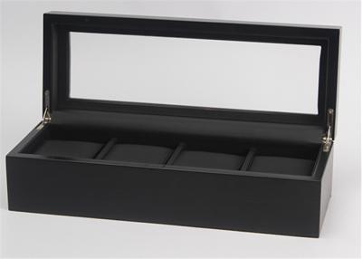 China 4 Slot Wood Watch Storage Box with Velvet Interior Custom Logo Hot Stamping 108x110x80mm for sale