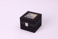 China Black Leather Double Watch Box Glass Top Jewelry Case Organizer 2 Watch Storage for sale