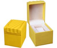 China Yellow Leather Leather Watch Box Screen Printing Surface Finish For Gift Packaging for sale