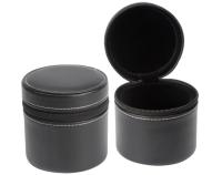 China Round Leather Watch Travel Case with Zipper 8cm Black Mens Watch Jewelry Box for sale