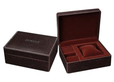 China Custom Brown Leather Jewelry Box Rectangle Gift Box with Logo Printing 200gsm for sale