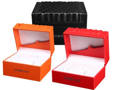 China Custom Logo High Gloss Orange PU Leather Watch Box 5-10 Days Sample Eco Friendly for sale