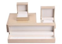 China Custom Beige Leather Jewelry Box Rectangle Personalised Gift Packaging 200gsm for sale