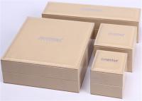 China Custom Beige Leather Jewelry Box Rectangle Personalised Gift Packaging 200gsm for sale