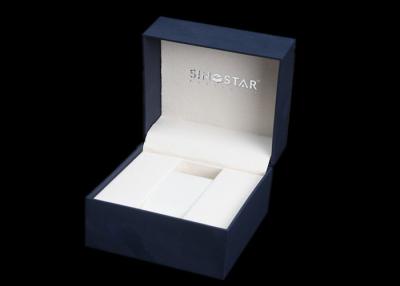 China Custom Square Watch Presentation Box Plastic Dark Blue Paper Gift Box 50 Pcs Per Carton for sale