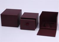 China Custom Dark Red Paper Wooden Watch Box with Hot Stamping Logo 1000pcs MOQ for sale