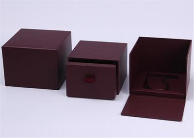 China Custom Dark Red Paper Wooden Watch Box with Hot Stamping Logo 1000pcs MOQ for sale