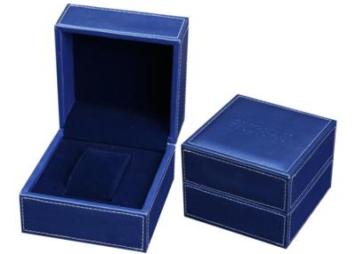 China Custom Blue Leather Wooden Watch Jewelry Box with Free Logo Printing ODM for sale
