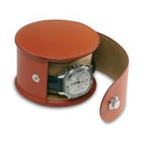 China Custom Brown Round Leather Travel Watch Box with Velvet Interior Portable 1 Slot for sale
