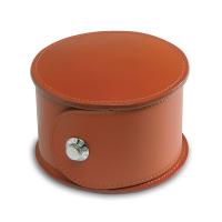 China Custom Brown Round Leather Travel Watch Box with Velvet Interior Portable 1 Slot for sale