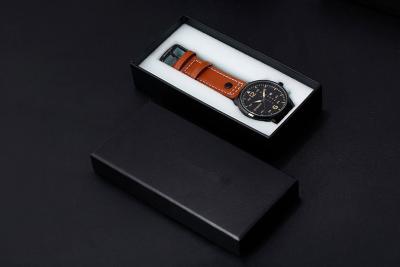 China Custom Hot Stamping Leather Watch Box with White Foam Insert for Gift Packaging for sale