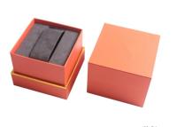 China Cardboard Single Watch Box Packaging Orange Surface Glossy Laminated Custom Logo for sale