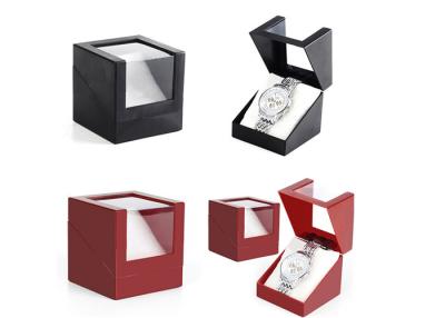 China Custom Logo Paper Watch Box Black Red Cardboard Gift Packaging with Velvet Insert for sale