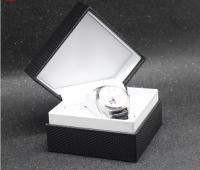 China Luxury Plastic Leather Watch Gift Box with Velvet Pillow Insert Hot Stamping Logo Customizable for sale