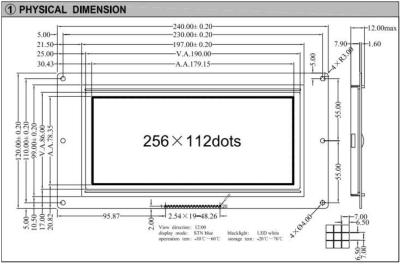China 256*112 Graphic LCD Module 12H STN Blue Wide Temperature Industrial Display for sale