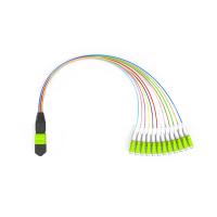 China 10m OM5 Ribbon Patch Cord MPO To LC 12 Core Mutli Mode 0.9mm Optic Cord for sale