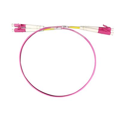 China LC UPC Optical Jumper 2 Core Duplex OM4 Violet Pink Class A Ferrule for sale