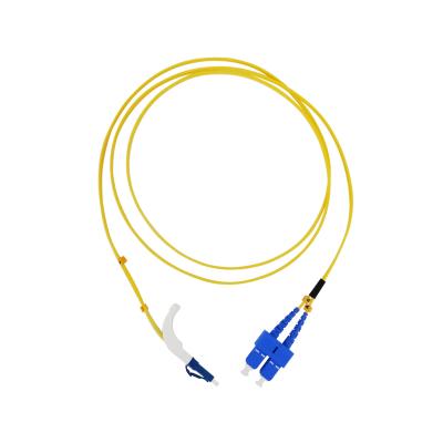 China LC UPC To SC UPC Fiber Optic Jumper 90 Degree Angled Boot Customized Length for sale