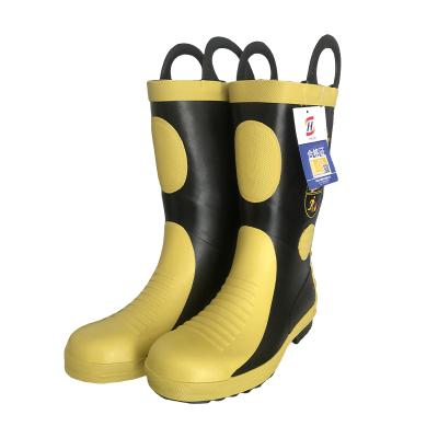 China Flame Resistant Firefighter Rubber Boots Steel Toe Anti Slip Insulated Fire Rescue Shoes for sale