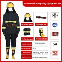 China 3C Certified Firefighter Fire Fighting Protective Suit 5-Piece Set, Navy Blue Flame Resistant Waterproof Anti-Tear Thermal Insulation Fire Rescue Full Body Gear for sale
