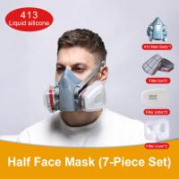 China 413 Dual Filter Box Half Face Mask, Soft Silicone Lightweight Respirator Mask, Reusable Industrial Safety Breathing Mask with GB 2890-2022, GB 2626-2019, EN 140:1998 Certification for Industrial Work for sale