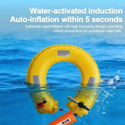 China Automatic Inflatable Life Buoy with Tungsten Steel Window Breaker, Reflective Strips, and Whistle for Emergency Rescue for sale