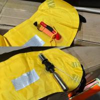 China Automatic Inflatable Life Buoy with Tungsten Steel Window Breaker, Reflective Strips, and Whistle for Emergency Rescue for sale