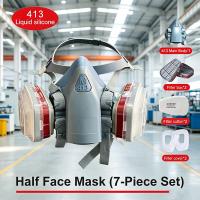 China 413 Double Filter Canister Half Face Respirator 90g Silicone Gas Mask For Dust Organic Gas Formaldehyde Benzene Spray Painting Coal Mine Protection 40PCS Per Carton for sale