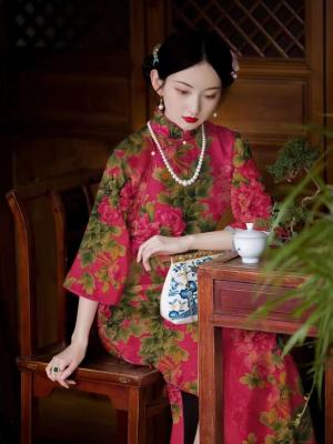 China 100% Natural Silk OEKO-TEX fabric 25MM Bright satin stretch silk Red cloud gauze for girl/women fashion elegant dresses for sale