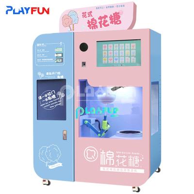 China Full Automatic Coin Operated Cotton Candy Making fairy Floss Flower Vending Machine with Super Touch Advitisement Screen for sale