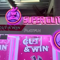 China Wholesale Playfun Pink Cut Machine Coin Operated Scissors Game Gift Machine Prize Arcade Vending Machine for Kids for sale