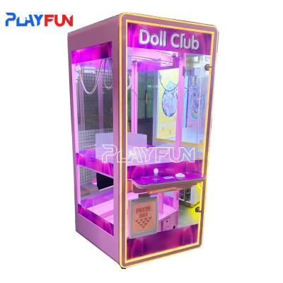 China Playfun Coin Operated Games Luxury Full Transparent Doll Park pink Toy Club Candy Claw Crane Game Machine for sale