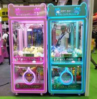 China Playfun Coin Operated Games Luxury Full Transparent Doll Park pink Toy Club Candy Claw Crane Game Machine for sale