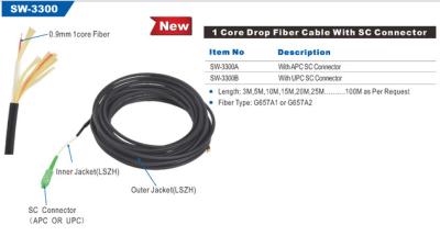 China 1 core drop fiber cabl with SC connector for sale