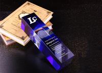 China Blue K9 Crystal Trophy Cup Big Competitions Use With 3D Laser Engraving Logo for sale