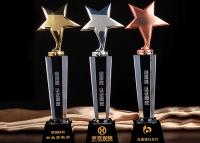 China Handmade Crystal Trophies And Awards With Gold / Silver / Bronze Metal Star for sale